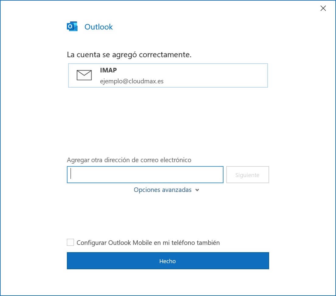 Configurar cuenta de correo en Outlook - CLOUDMAX